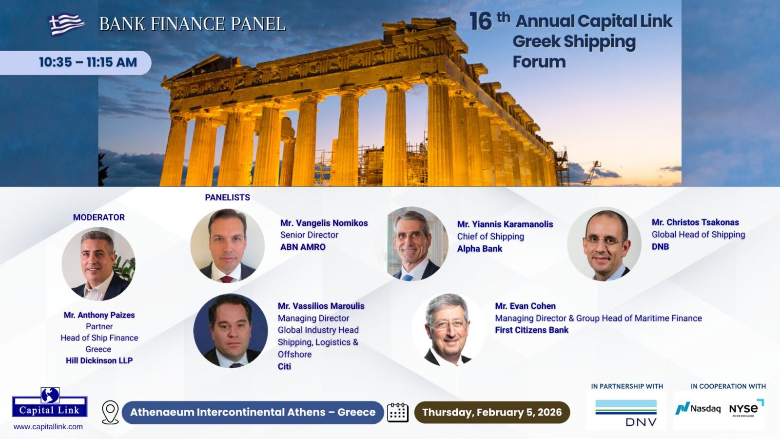 16TH ANNUAL CAPITAL LINK SHIPPING: BANK FINANCE PANEL – Piraeus365